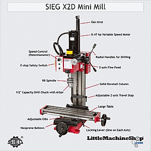 SIEG Mini Mill X2D - 350 Watt Variable Speed include R8 Spindle Taper, LittleMachineShop.com