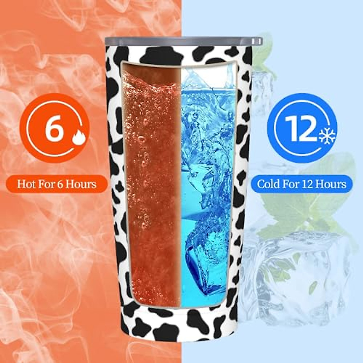 IYERSKD Cow Print Black and White 20 oz Stainless Steel Tumbler Vacuum Insulated Leakproof Travel Mug for Car Office Gym