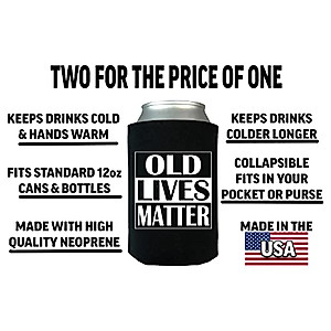 Funny Old Lives Matter Joke Collapsible Can Bottle Beverage Cooler Sleeves 2 Pack Cool Unique Gift For Grandpa Grandma Retirement 2 Pack