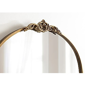 Kate and Laurel Myrcelle Traditional Arched Mirror, 25 x 33, Gold, Decorative Large Arch Mirror with Ornate Garland Detailing Along The Crown and Edges of The Frame