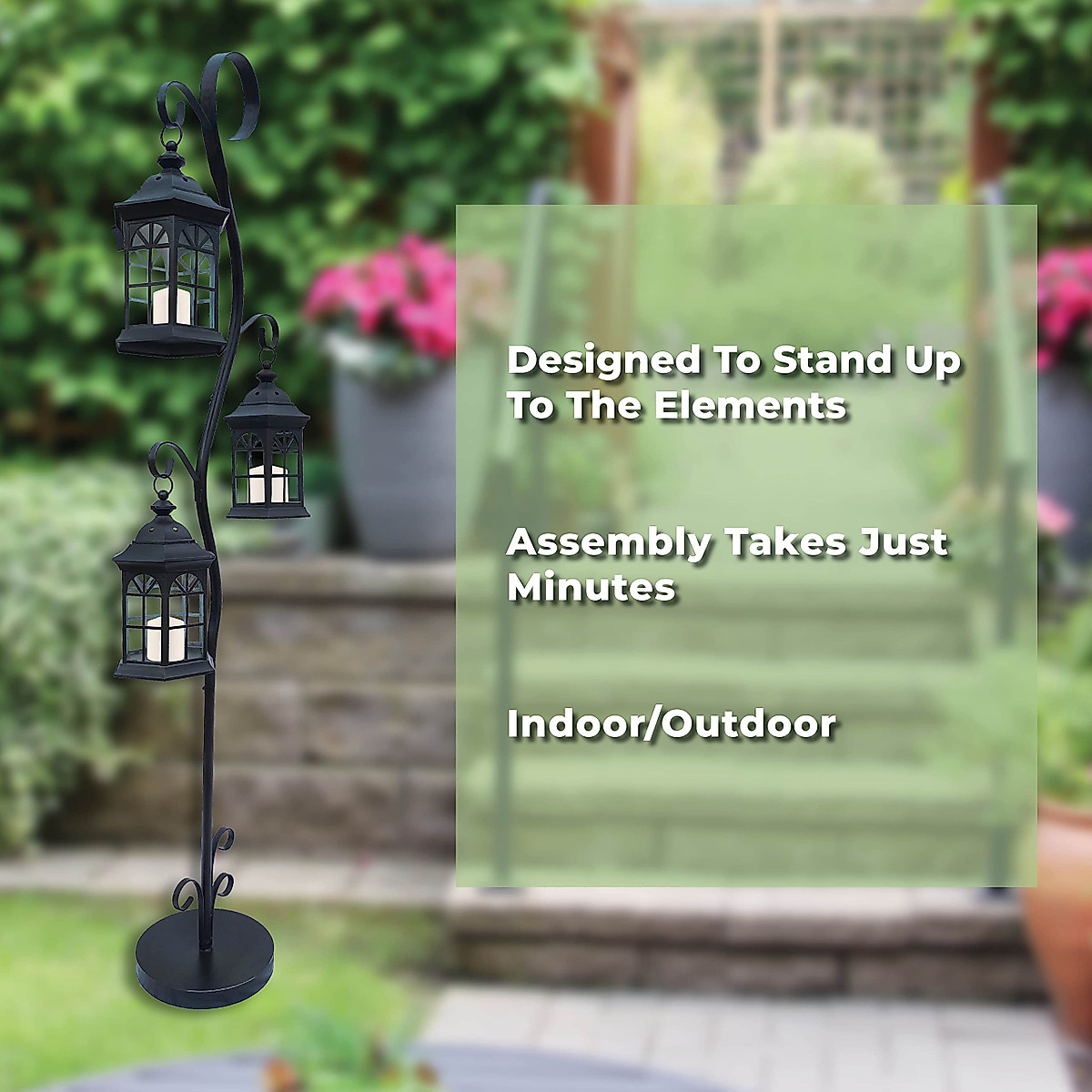 BACKYARD EXPRESSIONS PATIO · HOME · GARDEN 906476-NM Three Tier Steel Lantern Stand/Hanger-71 Inch Height-No Candles Included-Backyard Expressions, Black