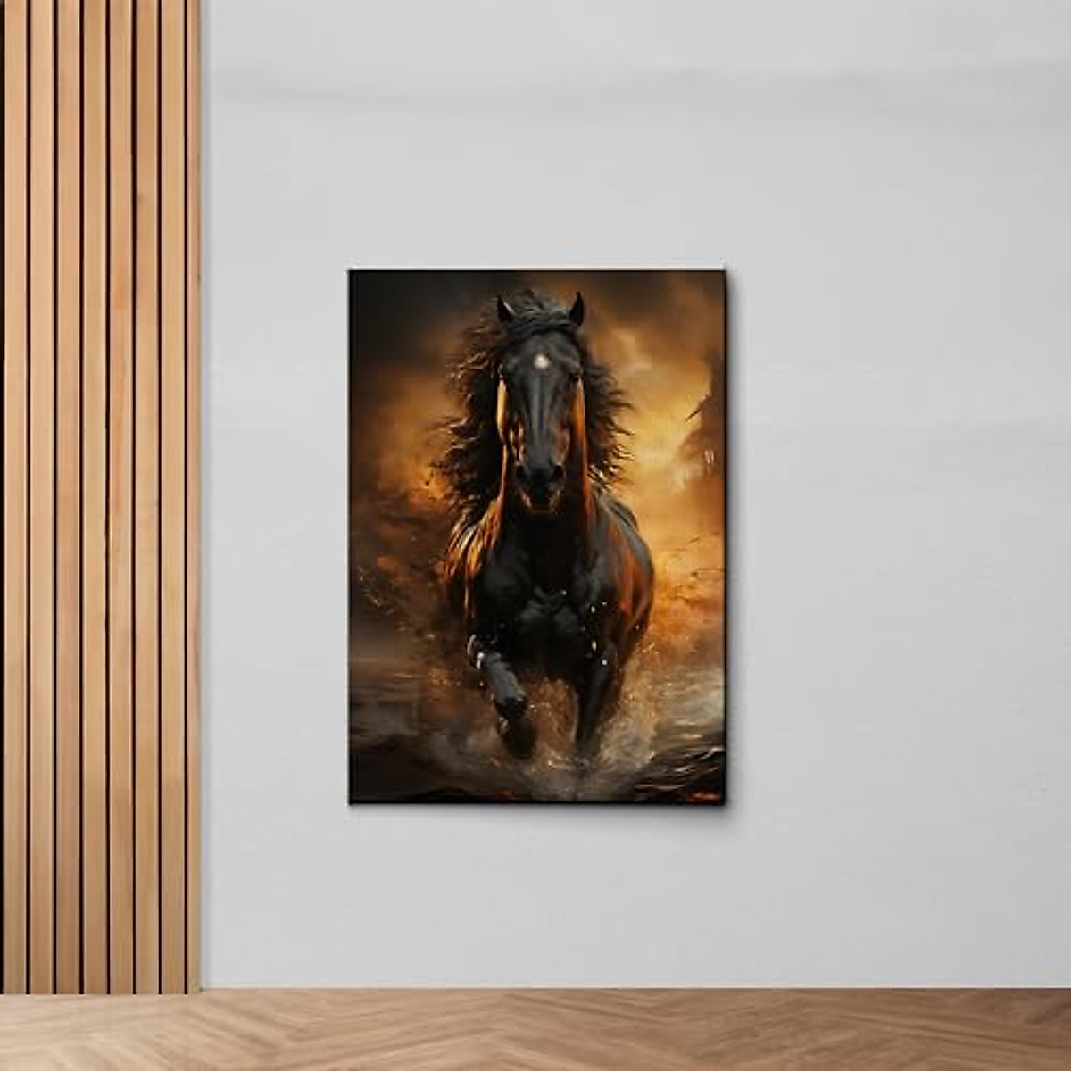 Majestic Black Stallion Galloping In The Clouds, Black Horse On Salt Flats, Canvas Print, Black Horse Print, Black Horse Wall Art, Wall Art, Art Print