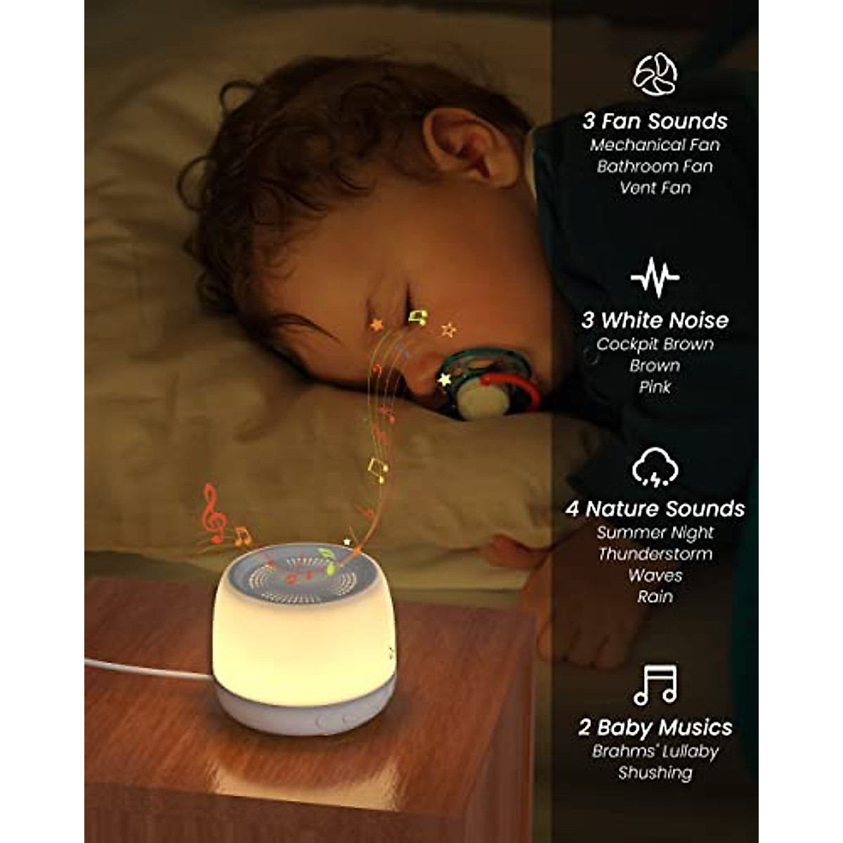 Somezeds Sound Machine with Nursery Night Light, Adult Kids Baby Sleep Sound Machine, White Noise Machine, Perfect for Home, Office, Travel, with 12 Soothing Sounds
