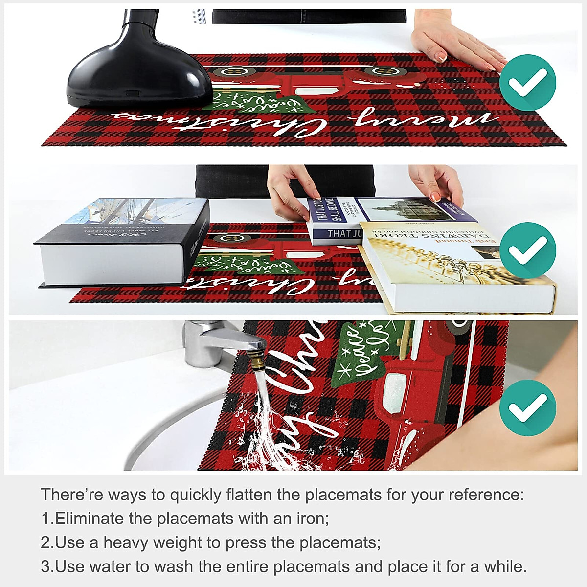 visesunny Merry Christmas Red Buffalo Plaid Truck Placemat Set of 4 Table Mat Desktop Decoration Placemats Non Slip Stain Heat Resistant 12x18 in for Dining Home Kitchen Indoor