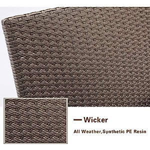 AQUILLA 3 Pieces Rocking Chairs Table, 350lb Capacity Outdoor Patio Furniture Set Woodgrain w Grey Cushions and Round Glass Top Desk for Garden, Porch, Backyard