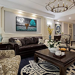 Canvas Wall Art Moon and Tree Picture Prints Paintings for Living Room Home Decor Black and White Background Animal Elephant Landscape for Bedroom Wall Decoration Natural Artwork 20x40Inches