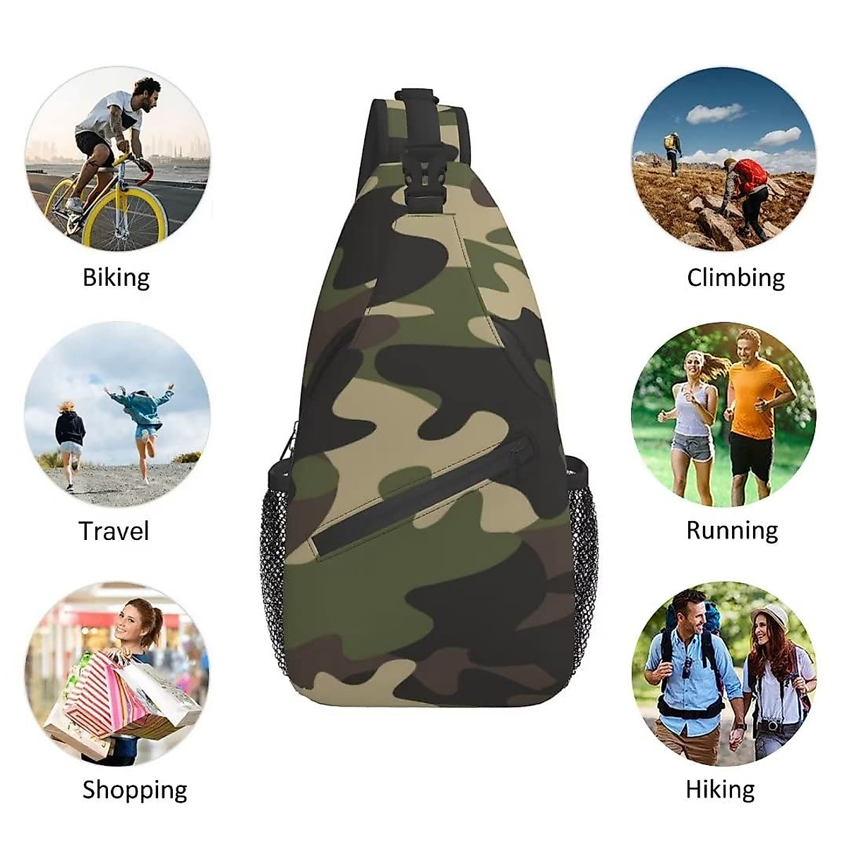 Camouflage Chest Sling Bag Seamless Green And Brown Colors Camo Pattern Military Background Crossbody Shoulder Backpack Lightweight Travel Hiking Casual Daypack for Men Women Outdoors Biking Climbing