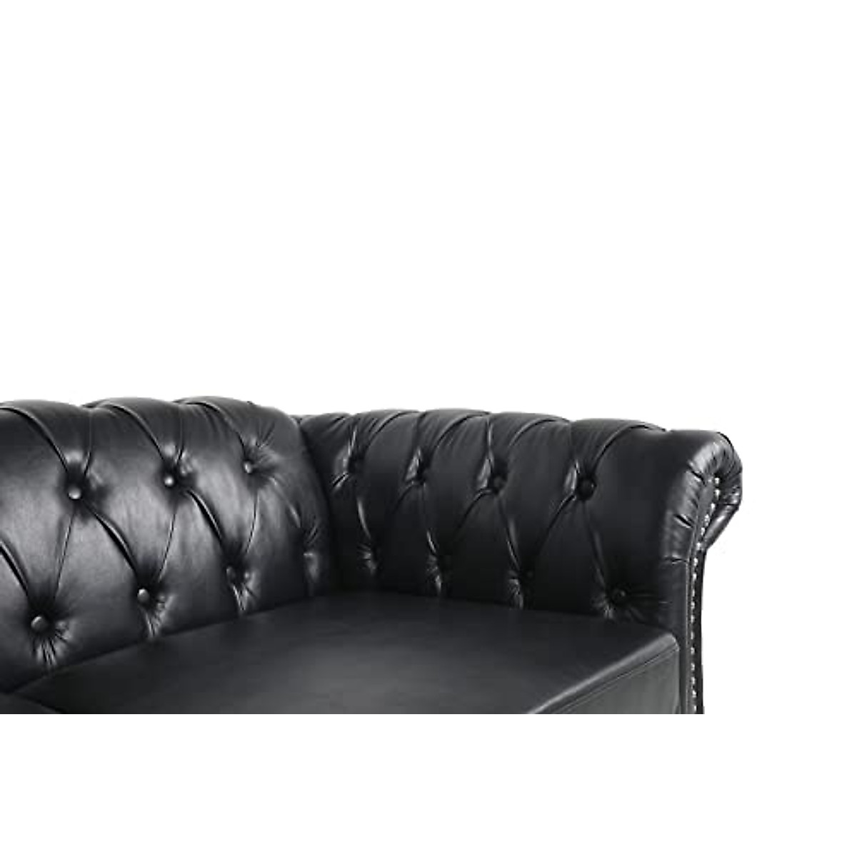 DEINPPA Chesterfield Faux Leather Fabric Sofa with Rolled Arm and Nailhead 84" Modern Design Three Seater Sectional Couch for Home Furniture (Faux Leather, Black)