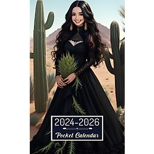 Pocket Calendar 2024-2026: Two-Year Monthly Planner for Purse , 36 Months from January 2024 to December 2026 | Princess | Desert background | Black gown | Smiling