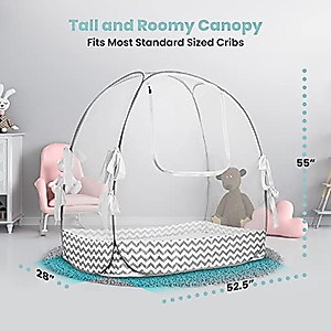 Pro Baby Safety Pop Up Crib Tent, Fine Mesh Crib Netting Cover to Keep Baby from Climbing Out, Prevent Falls and Mosquito Bites, Safety Net Canopy - Sturdy & Stylish Infant Crib Topper