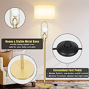 Yolsunes Modern Gold Floor Lamp with Night Light, Brass Standing Lamp White Linen Shade, Globe Stand Up Lamp 67’’ Tall Lamps for Living Room Nursery Bedroom Office, 3W 2700K Led Included, E26 Base