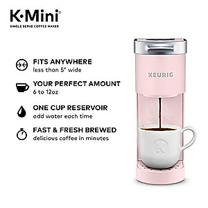 Keurig K-Mini Single Serve K-Cup Pod Coffee Maker, Dusty Rose, 6 to 12 oz. Brew Sizes