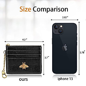 seavilia Card Holder Keychain Wallet for Women/Men with ID Window Rfid Coin Purse Bee Gifts Slim Minimalist Small Wallet