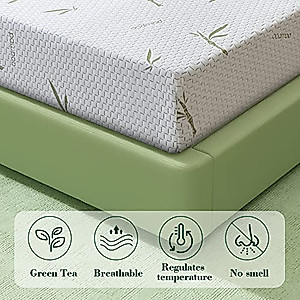 Vyfipt 8 Inch Medium Firm Green Tea Memory Foam Mattress, Cooling Gel Foam, Pressure Relieving, CertiPUR-US Certified, Bed-in-a-Box, White, Queen