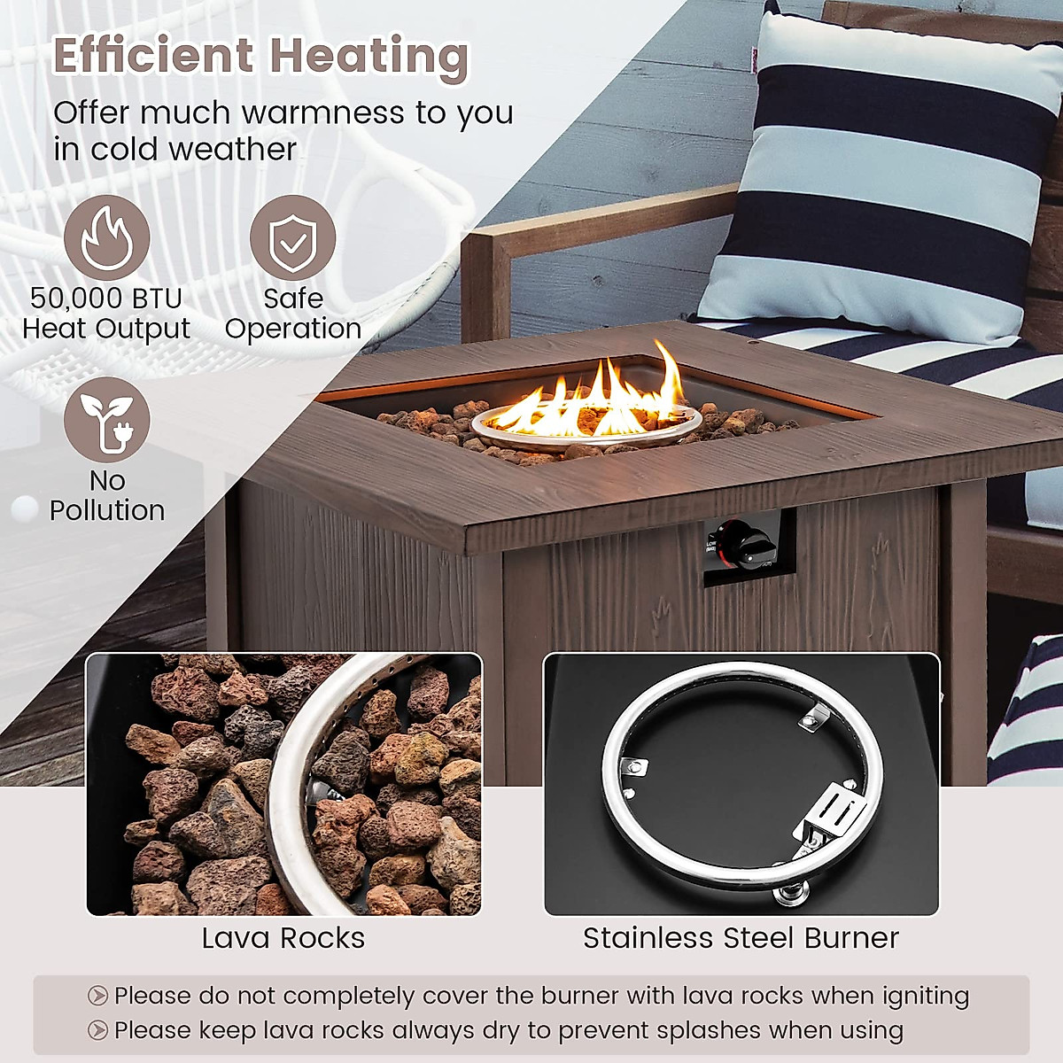 Giantex Gas Fire Pits for Outside - 32” Patio Fire Table, Propane Table with Lid, Lava Rocks, Metal Frame, PVC Protective Cover, CSA Certification, 50,000 BTU Firepit table for Poolside, Backyard