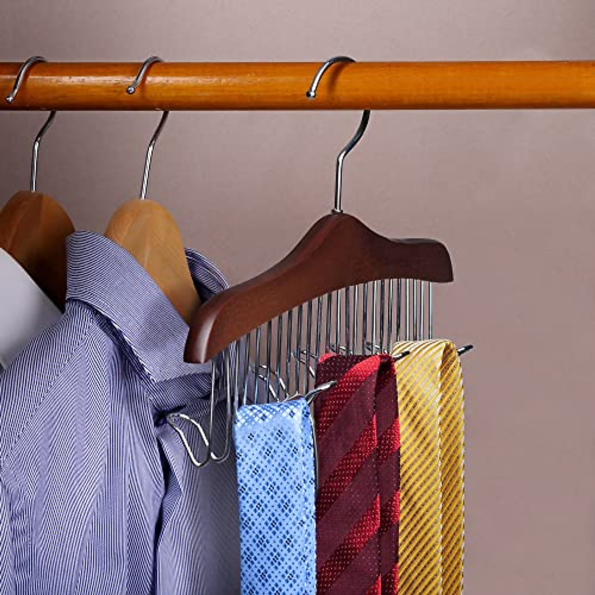 Belt Hanger (Wooden, Cherry Maple, 12 Hooks), Closet Organizer for Ties, Belts, Scarves, Rotating Swivel Holder for Necktie Wardrobe Storage by Zoe Deco