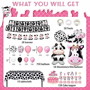 117PCS Cow Party Decorations, Cow Print Birthday Decorations Include Pink Cow Balloon Garland Arch Tablecloth Banner Toppers Balloons for Farm Cow Themed Birthday Party Supplies for Girl Baby Shower
