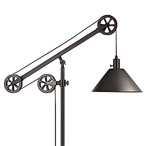 Henn&Hart Pulley System Floor Lamp with Metal Shade in Blackened Bronze/Blackened Bronze, Floor Lamp for Home Office, Bedroom, Living Room