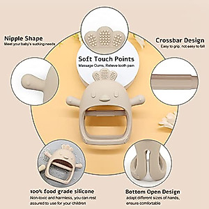 Smore Baby Silicone Teether Toy, Teether for Babies 0-6 Months, BPA Free, Anti Dropping Wrist Hand Teethers Baby Chew Toys, for Sucking Needs, for Soothing Teething Pain Relief (Beige)
