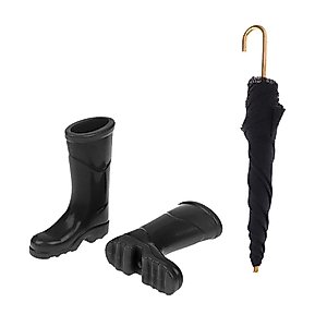 Set of 2, 1:12 Dollhouse Miniature Umbrella with Rain Boots(Black)