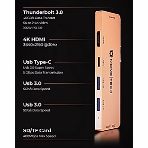 Nov8tech USB C Hub for MacBook Pro & Air M1/M2/M3 2023/2022-2016 - 7 in 2 USB C to C Adapter, Multi Port Dongle for High-Speed Data Transfer Upto 5Gbps - 4K HDMI Adapter for Laptop (Gold)