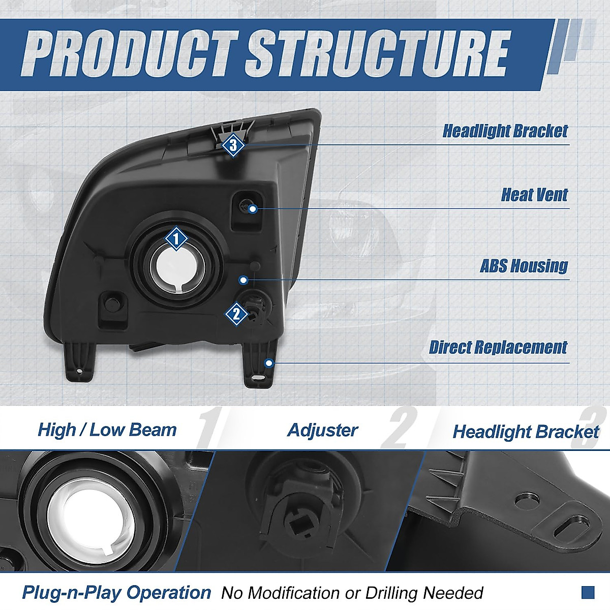 Auto Dynasty Factory Style Halogen Headlights Assembly Compatible with Ford Mustang Pony 5th Gen 2005-2009, Driver and Passenger Side, Smoked Lens Clear Corner