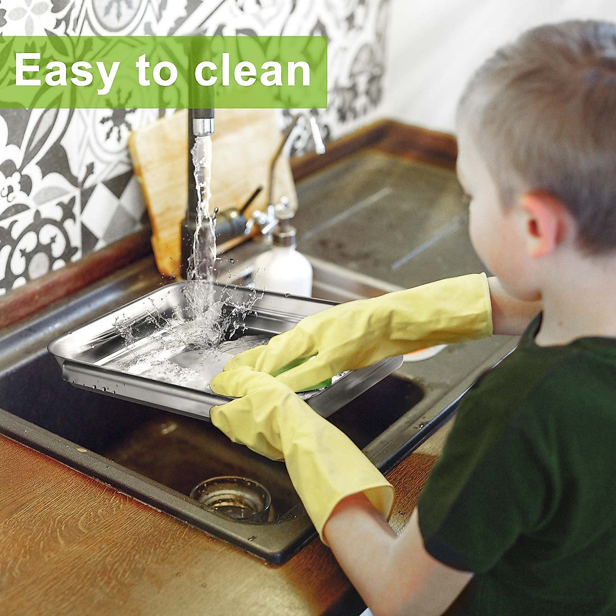 HULISEN Breading Trays Set of 3, Large Stainless Steel Breading Pans for Dredging Chicken Breasts and Marinating Meat, Interlocking Food Prep Trays for Coating Fish and Breadcrumb Dishes, Oven Safe