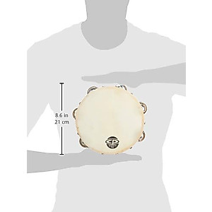 CP378 8" Wood Tambourine, Headed, Single Row Jingles
