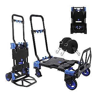 Kweetle 2 in 1 Folding Hand Truck Heavy Duty 330LB Load Carrying Convertible Dolly Cart with Retractable Handle and 4 Rubber Wheels for Luggage Personal Travel Mobile Office (Only Hand Truck)