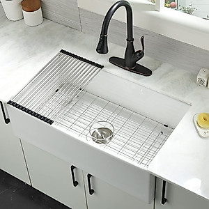 BoomHoze White Farmhouse Sink 33 inch Farmhouse Kitchen Sink Single Bowl Fireclay Apron Farm Sink Large Porcelain White Kitchen Sink Deep Farmers Sink