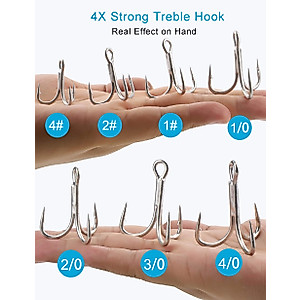 Beoccudo Saltwater Treble Hooks Large Size 4X Strong Triple Fishing Hooks for Big Game Trout Bluefish Salmon Kingfish