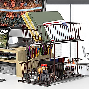 Simple Houseware 2 Tier Cabinet Wire Basket Drawer Organizer, Brown