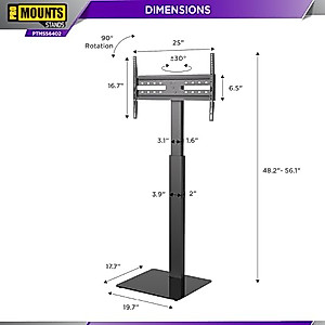 Portrait to Landscape TV Stand for 32" to 75" TVs, Height Adjustable 360° Rotating Monitor Stand with Glass Base, Floor TV Stand Mount with ±30° Swivel Range, Max VESA 600x400 Menu Wall Board