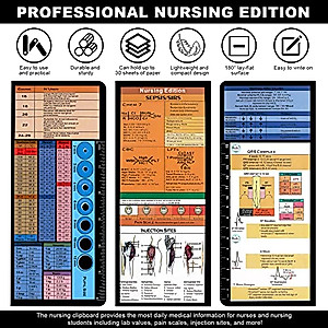 Nursing Clipboard, Nursing Clipboard Foldable with Nursing and Medical Edition Cheat Sheets 3 Layers Aluminum Foldable Clipboard Nursing Notepad for Students, Nurses, Doctors, Nursing Edition (Black)
