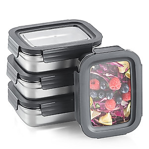 BEFOY 4PCS Stainless Steel Food Storage Container with Lids Leak Proof & Airtight for Kitchen Meal Prep freezer Rectangular,Reusable & Stackable Freezer Fridge Oven Dishwasher Safe (650 * 4)