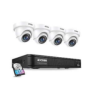 ZOSI 3K 5MP Lite H.265+ Home Security Camera System with AI Human Vehicle Detection, 8 Channel Surveillance DVR and 4 x 1080p Weatherproof CCTV Dome Camera Outdoor Indoor, 80ft Night Vision, 1TB HDD