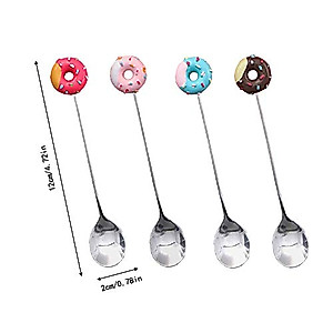 Gracelife 4pcs Stainless Steel Stirring Spoons Cute Doughnut Coffee Spoon Mini Donut Dessert Spoon Ice Cream Tea Sugar Spoon