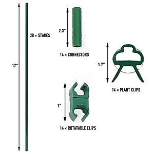MAXPACE 62pcs Garden Stakes Kit: Includes 20 Sets of Fiberglass Plant Sticks Supports & Accessories for DIY 4ft, 5ft, 6ft, 7ft Stakes for Tomato, Vegetables, Indoor & Outdoor Gardening Supplies