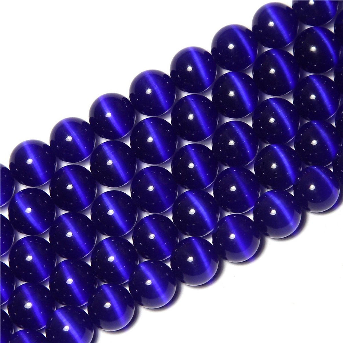 8mm Round Dark Blue Cat Eye Beads Strand 15 Inch Jewelry Making Beads