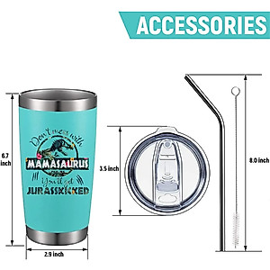 ATHAND Mamasaurus Cup,Tumbler,Mama Water Bottle,Gifts for Mom from Daughter Son Husband- 20 OZ Insulated Tumbler Cups with Lid Straw - Mom Birthday Gifts,Gifts for Best Mom Ever from Daughter Son