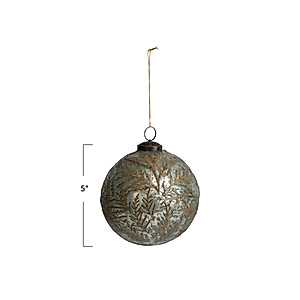 Creative Co-Op 5' Round Mercury Glass Ball Ornament w/Embedded Juniper Needles, Mint Color