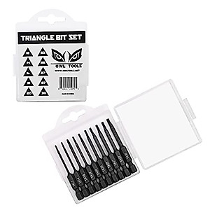 Triangle Bit Set (10 Pack - 2.3" Long Magnetic Heads) In the Following Triangle Screwdriver Sizes: TA12, TA14, TA16, TA18, TA20, TA23, TA25, TA27 (x2), TA30