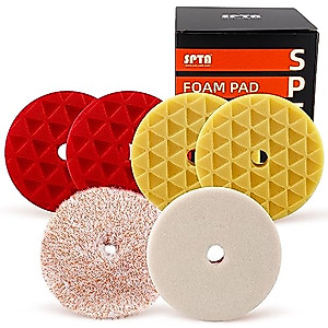 Buffing Polishing Pads, SPTA 6 Inch 150mm Body Repair Polishing Pad Set Made for 6 Inch Backing Plate, 6 Pcs Buffing Pads with Sponge, Wool and Micro-Fiber Pad Set for Car Detailing polishing Buffing