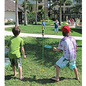 Bottle Bash Outdoor Flying Disc Game Set – Disc Toss Game for Family, Adult & Kids, Backyard and Beach Game - Frisbee Target Lawn Game with Poles & Bottles (Beersbee & Polish Horseshoes)