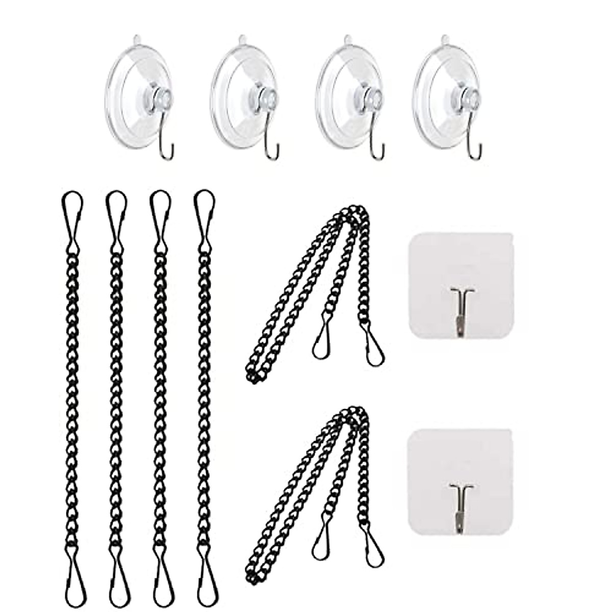 BOXCASA Suction Cup Hooks Pack,Hanging Chain with Adhesive Hooks and Suction Cup Hooks for Stained Glass Window Hangings,Suncatchers,Kitchen,Windows, Tiles,4 Pieces 8 Inch and 2 Pieces 24 Inch Pack