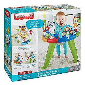 Fisher-Price Baby to Toddler Toy 3-In-1 Spin & Sort Activity Center and Play Table with Playmat and 10+ Activities, Retro Roar