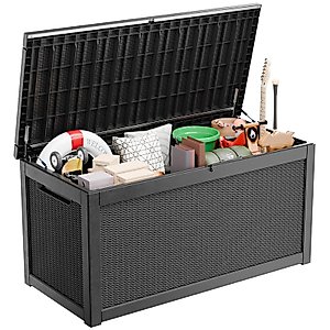 WIILAYOK 260 Gallon Deck Box, Outdoor Waterproof Resin Storage Box with Lockable Lid for Patio Cushions, Pool Toys, Gardening Tools, Sports Equipment, Black