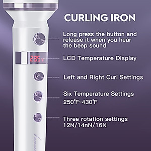 Auto Hair Curler, Automatic Curling Iron Wand with 1" Large Rotating Barrel & 6 Temps & 3 Timer Settings, Curling Iron with Dual Voltage, Auto Shut-Off, Fast Heating Spin Iron for Hair Styling