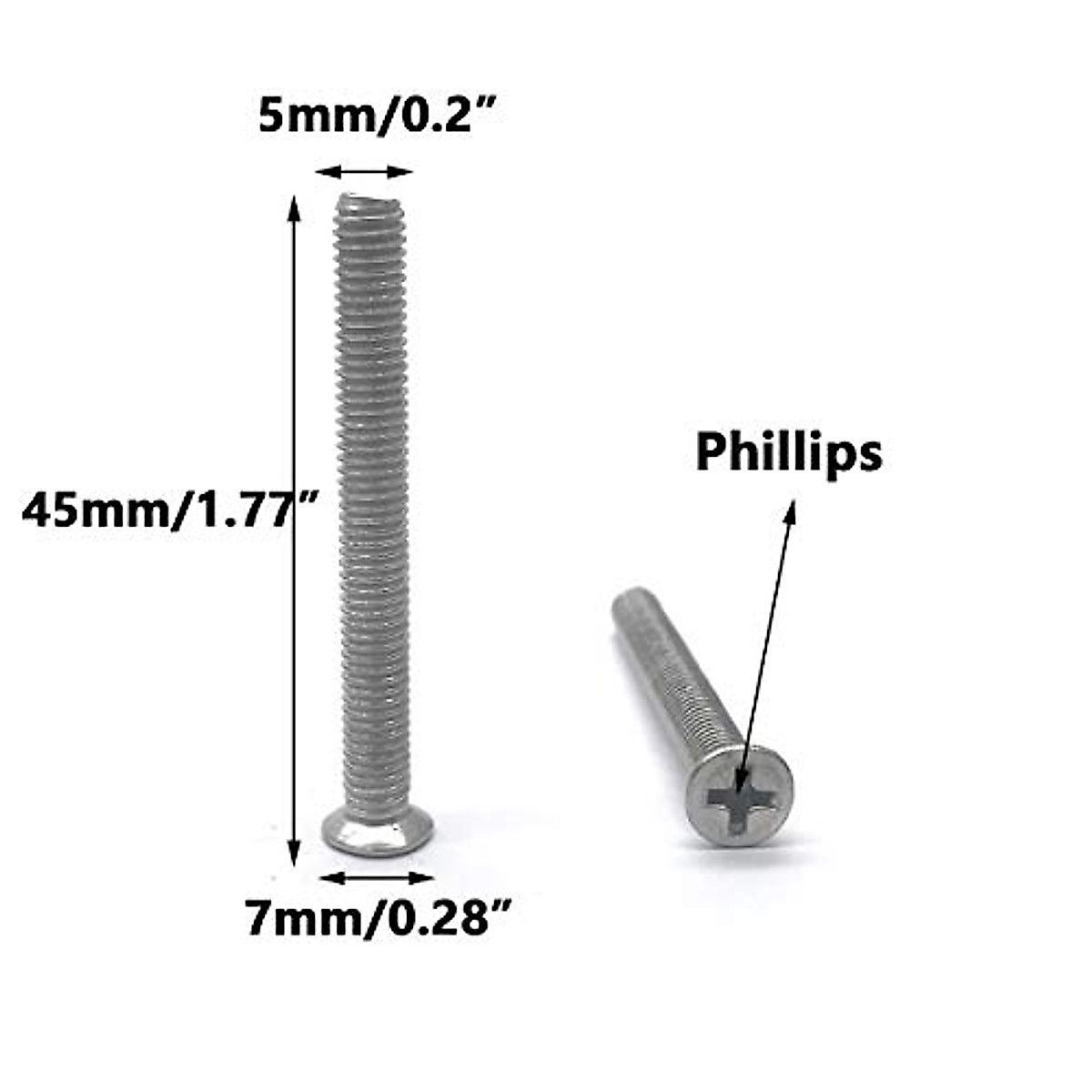 50 Pcs Stainless Steel Flat Head Phillips Machine Screws Fasteners Cross Countersunk Head Screw Machine Screws（M5x45mm）