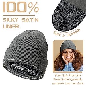 Eurzom 3 Pcs Winter Satin Lined Beanie Hat Warm Cuffed Plain Satin Hat Winter Knit Cap with Lining for Men Women Girls Boys (Dark Gray, Brown, Beige)